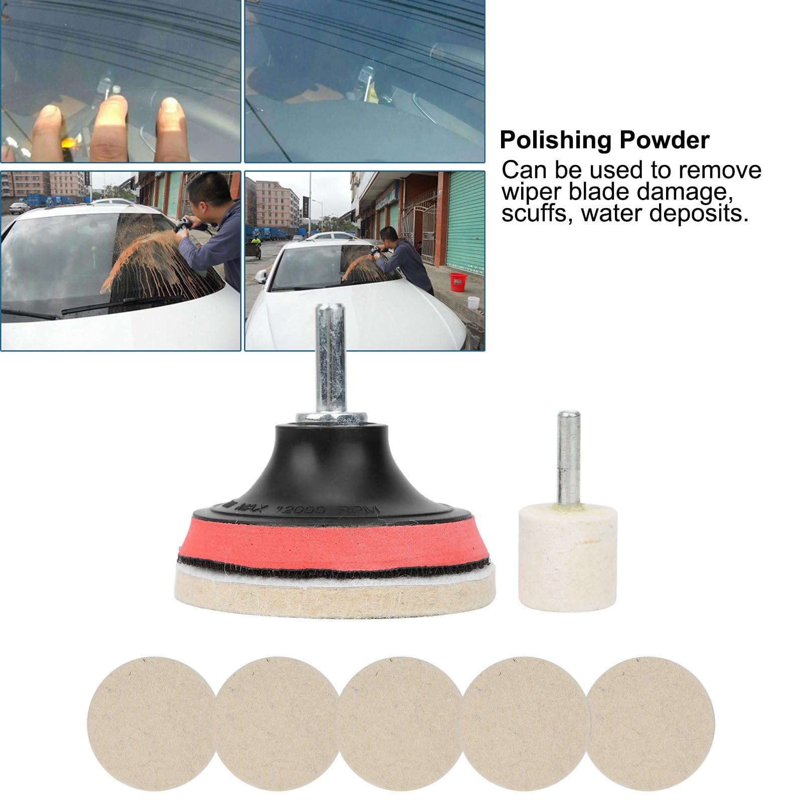 Glass Polishing Kit, Yctze 100g Cerium Oxide Powder Polish Kit for Car Windscreen Glass, Restores Scratched, Removes Blade Damage, Scuffs and Water Deposits