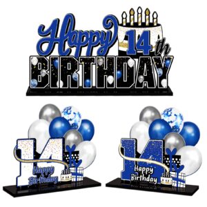 lingteer happy 14th birthday blue acrylic table topper centerpieces set - cheers to fourteen years old birthday 14th bday party gift decorations.