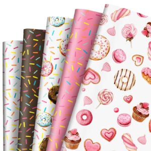 anydesign 10 sheet donut wrapping paper sweet treat gift wrap paper bulk folded flat cupcake candy decorative diy art craft paper for birthday wedding baby shower party gift decor, 19.7 x 27.6 inch