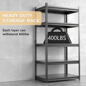 LILYPELLE 2-Pack Heavy Duty Garage Shelving, 72" Metal, Adjustable 5 Tier Storage Shelves, 2000lbs Capacity, Black