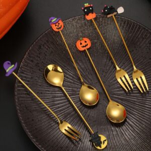 Spoons 6PCS Halloween Coffee Spoons, Stainless Steel Spoons Dessert Spoons Teaspoons for Home Kitchen Party (Golden) Serving Utensils