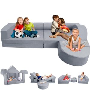 dreamania modular play couch for kids toddler teens, premium kids sofa for boys girls, ideal diy gift for creativing playroom couch for playroom bedroom nursery, grey