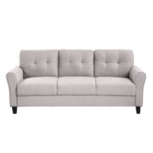 Harper & Bright Designs 79.9" Modern Style Button Tufted Linen Upholstered 3-seat Sofa, Three Seat Sofa Couch, Living Room Sofa for Home or Office, Light Gray