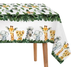 yuzioey 6 pack jungle safari tablecloths wild animals table cover, safari baby shower decorations, 108" x 54" wild one birthday party supplies