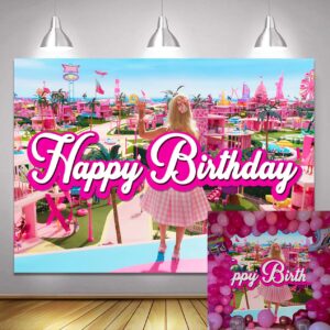 guojlong pink princess photography backdrop movie themed birthday background for girls kids paradise birthday banner baby shower photography party supplies (5x3ft)