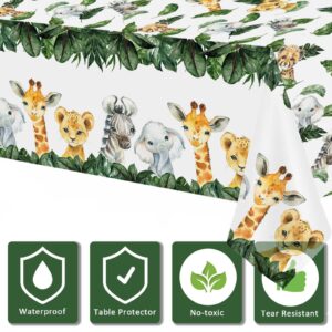 Yuzioey 6 Pack Jungle Safari Tablecloths Wild Animals Table Cover, Safari Baby Shower Decorations, 108" x 54" Wild One Birthday Party Supplies