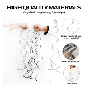 30 Pieces Silver Hanging Swirl Party Decorations Foil Decorations Ceiling Swirl Spiral Hanging Plastic Streamer for Ceiling Birthday Graduation Wedding Celebration Baby Shower Party Supply