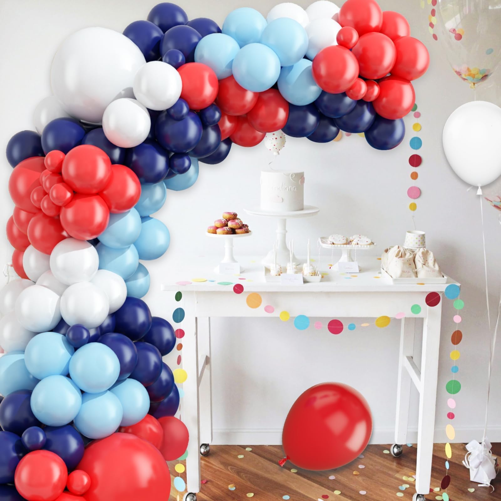 Red White Blue Balloon Arch Kit, Navy Blue Pearl Light Blue Red White Latex Balloons, Blue Red Birthday Balloon Garland, 5 10 18 inch Party Balloons for Baby Shower Birthday Wedding Graduation Party