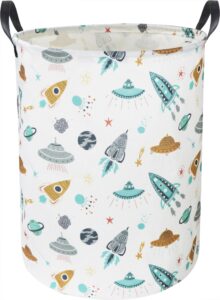 hkec 19.7’’ waterproof foldable laundry basket,baby nursery hamper,dirty clothes hamper for boys and girls,kids toys/books bins, gift baskets, room decor(spacecraft)