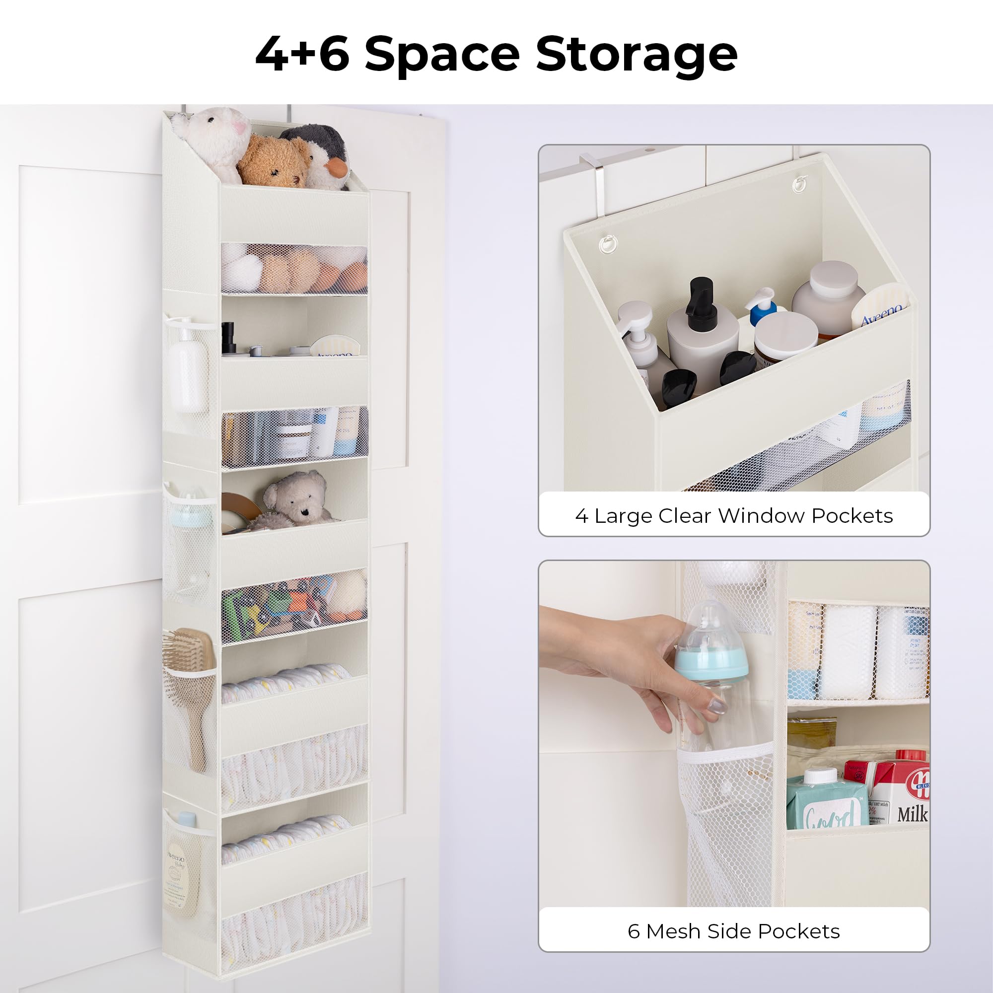 GRANNY SAYS 2 Pack 5-Shelf Over The Door Organizer, Hanging Door Organizer with 5 Large Capacity Pockets and 8 Mesh Pockets, Swing-Proof Behind Door Organizers and Storage, Beige