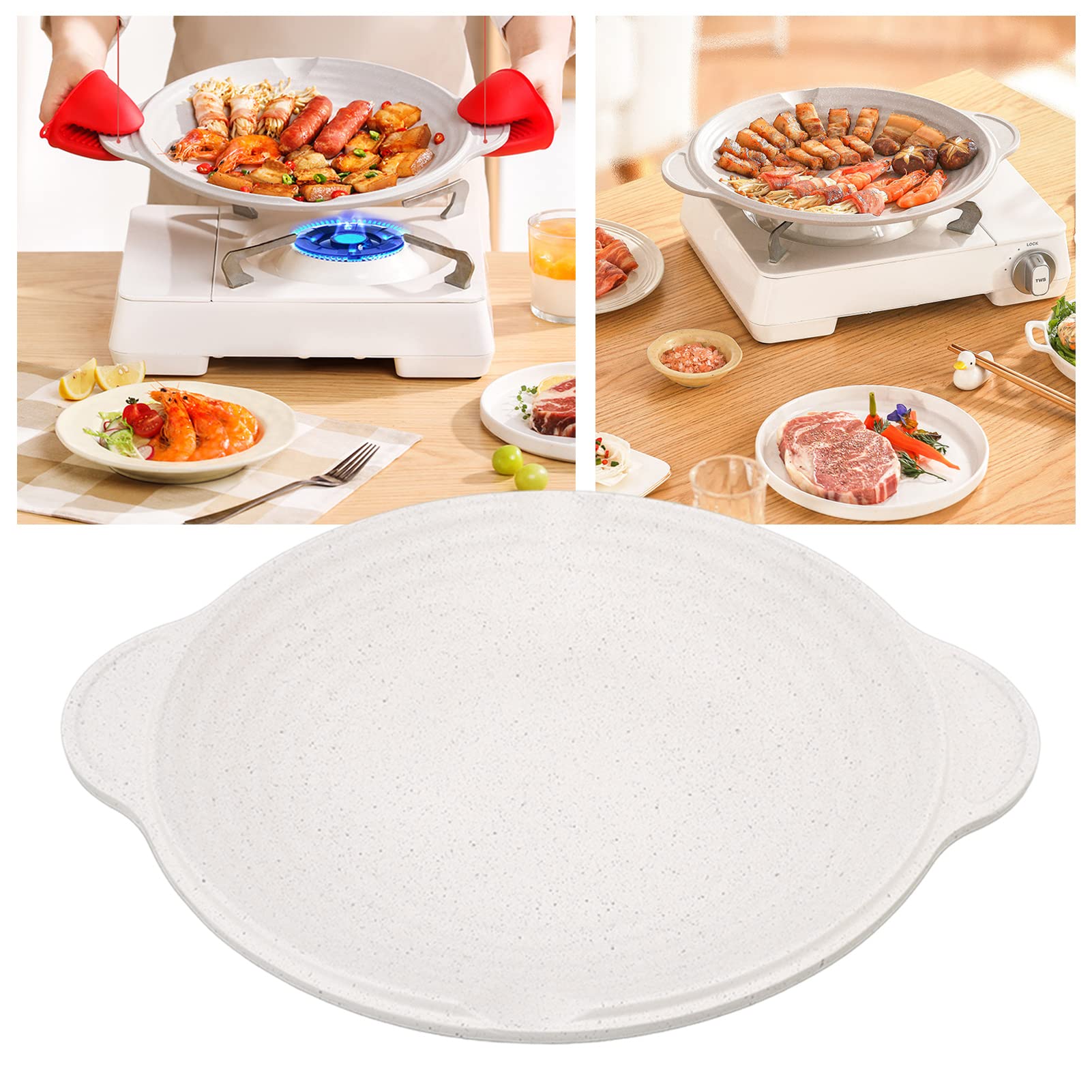 Korean BBQ Grill Pan, Non Stick Barbecue Plate White 32cm Grill Plate For Induction Cooker For Home Camping And Outdoor Griddle