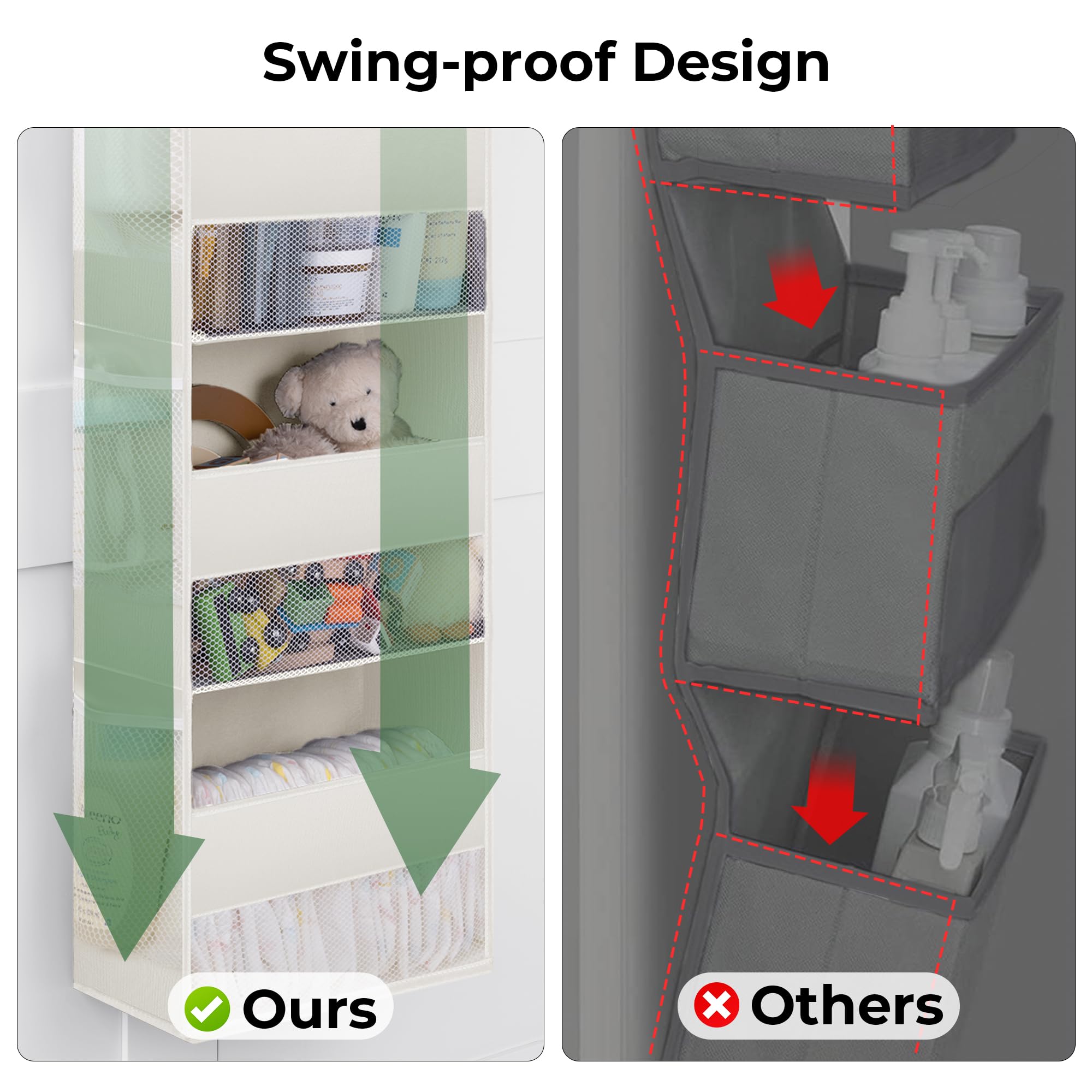 GRANNY SAYS 2 Pack 5-Shelf Over The Door Organizer, Hanging Door Organizer with 5 Large Capacity Pockets and 8 Mesh Pockets, Swing-Proof Behind Door Organizers and Storage, Beige