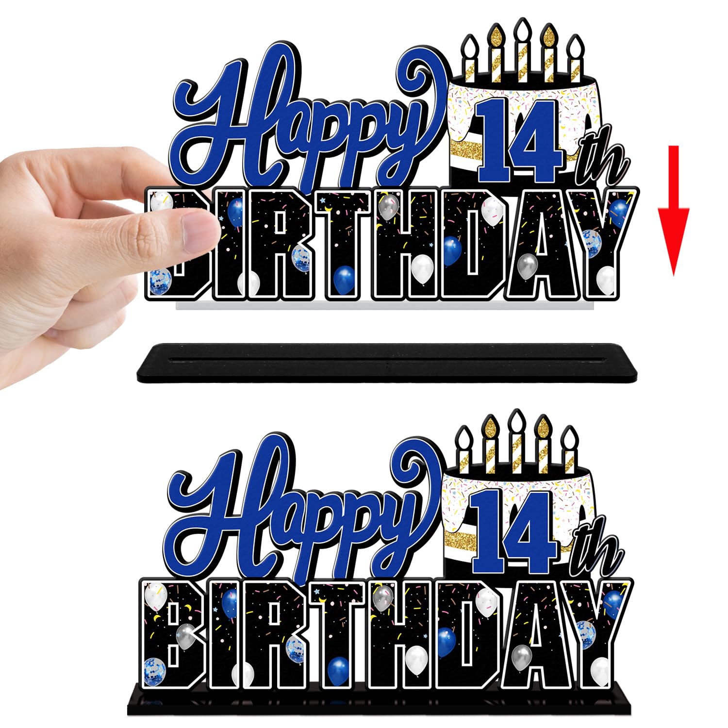 LINGTEER Happy 14th Birthday Blue Acrylic Table Topper Centerpieces Set - Cheers to Fourteen Years Old Birthday 14th Bday Party Gift Decorations.