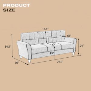 Harper & Bright Designs 79.9" Modern Style Button Tufted Linen Upholstered 3-seat Sofa, Three Seat Sofa Couch, Living Room Sofa for Home or Office, Light Gray