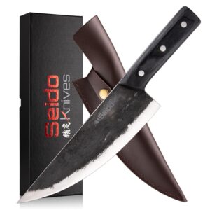 seido knives gyakusatsu butcher's chef knife - full-tang blade for precise meat slicing and succulent bbq - versatile all-rounder knife