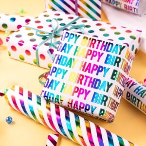 WRAPAHOLIC Birthday Wrapping Paper Roll - Mini Roll - 3 Rolls - 17 inch x 120 inch Per roll - Colorful Foil Birthday Design for Party, Holiday, Baby Shower