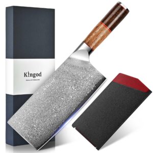 kingod 7-inch meat cleaver, razor-sharp vg10 steel knife for meat & vegetables, multipurpose kitchen knife with rosewood handle, gift box & sheath