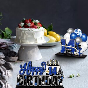 LINGTEER Happy 14th Birthday Blue Acrylic Table Topper Centerpieces Set - Cheers to Fourteen Years Old Birthday 14th Bday Party Gift Decorations.