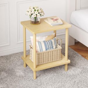 Fixwal Side Table, Small Side Table Living Room, Wood End Table, Nightstand Bedside Table, Natural (No-Tool Assembly)