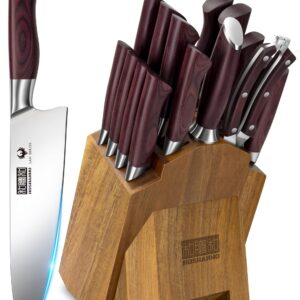 HOSHANHO Kitchen Knife Set with Block 18-Piece, Super Sharp German High Carbon Stainless Steel Chef Knife Set, Professional Cutlery Knife Set with Sharpener