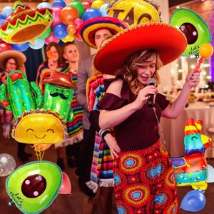 Big Taco Party Decorations Set, 24Pcs Fiesta Party Decorations, Taco Bout A Party Decorations with Mexican Balloons, Cactus, Taco, Avocado, Sombrero, Donkey Balloons for Cinco De Mayo