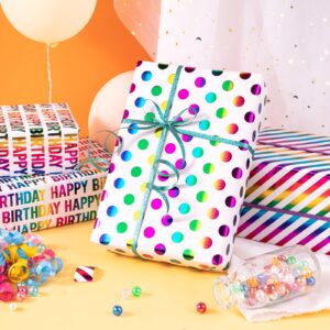 WRAPAHOLIC Birthday Wrapping Paper Roll - Mini Roll - 3 Rolls - 17 inch x 120 inch Per roll - Colorful Foil Birthday Design for Party, Holiday, Baby Shower