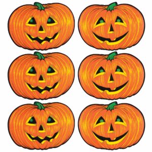 beistle 6 piece paper jack-o-lantern cut outs halloween party decorations, fall décor, made in usa since 1900, 10" x 14", orange/yellow/green