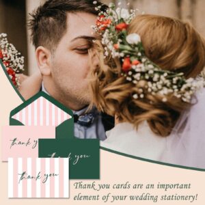 AZAZA Thank You Cards with Envelopes Striped 24 Pcs, Pink Thank You Cards Bulk Baby Shower Girl, Wedding Thank You Cards Green and Pink, Blank Thank You Notes for Bridal Shower