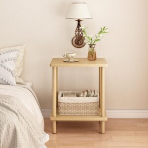 Fixwal Side Table, Small Side Table Living Room, Wood End Table, Nightstand Bedside Table, Natural (No-Tool Assembly)