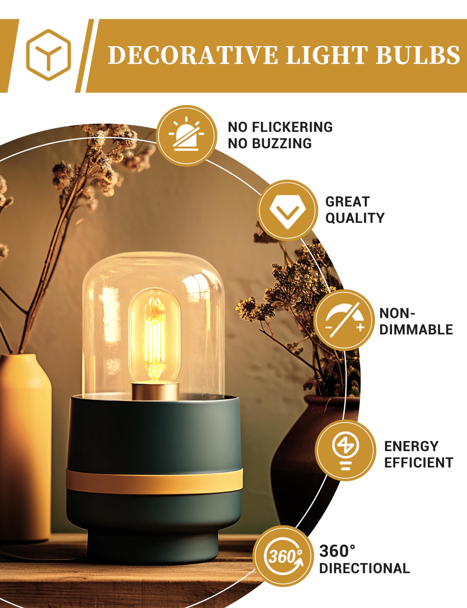 4 Pack LED Edison Bulbs, 4W Edison Light Bulbs, Antique LED Filament Bulbs 40W Equivalent, E26 Base, T45 LED Bulb with Clear Glass, Warm White 2700K, Non Dimmable, Great for Home, Bedroom, Office