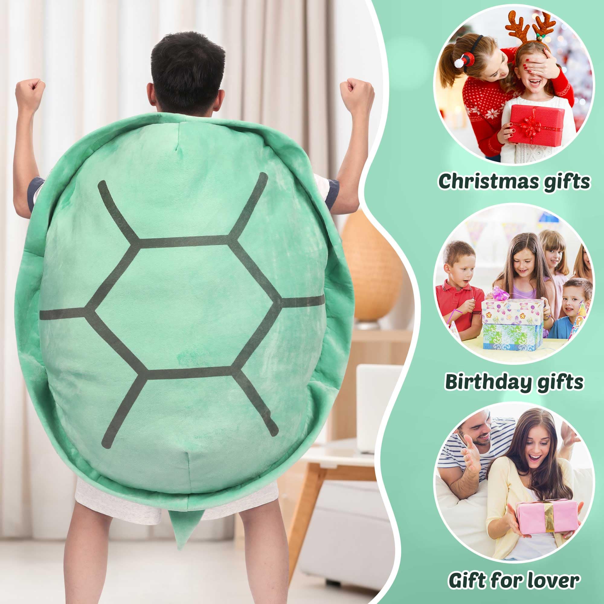 40 Inch Wearable Turtle Shell Pillows, Giant Tortoise Plush Pillow Green Turtle Shell Stuffed Animal Costume Plush Toy Funny Dress Up, Creative Gifts for Adlut Kids Birthday Home Decor