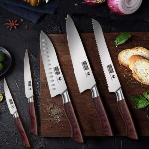 HOSHANHO Kitchen Knife Set with Block 18-Piece, Super Sharp German High Carbon Stainless Steel Chef Knife Set, Professional Cutlery Knife Set with Sharpener