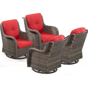 gardenbee outdoor swivel rocker patio chairs set of 4 - outdoor wicker patio conversation sets 4 pieces with olefin fabric cushions suitable for backyard deck and porch, red