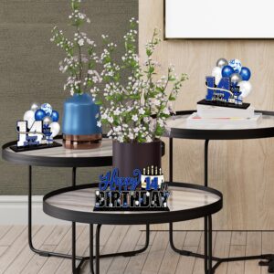 LINGTEER Happy 14th Birthday Blue Acrylic Table Topper Centerpieces Set - Cheers to Fourteen Years Old Birthday 14th Bday Party Gift Decorations.