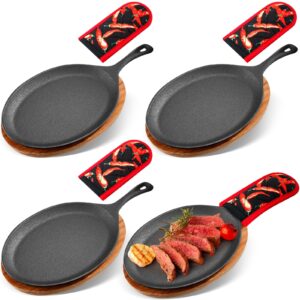 lallisa 4 sets cast iron fajita plate set fajita plate sizzler pan with wooden tray anti scald protection hot mitt cast iron skillet set for home barbeque kitchen party restaurant catering service