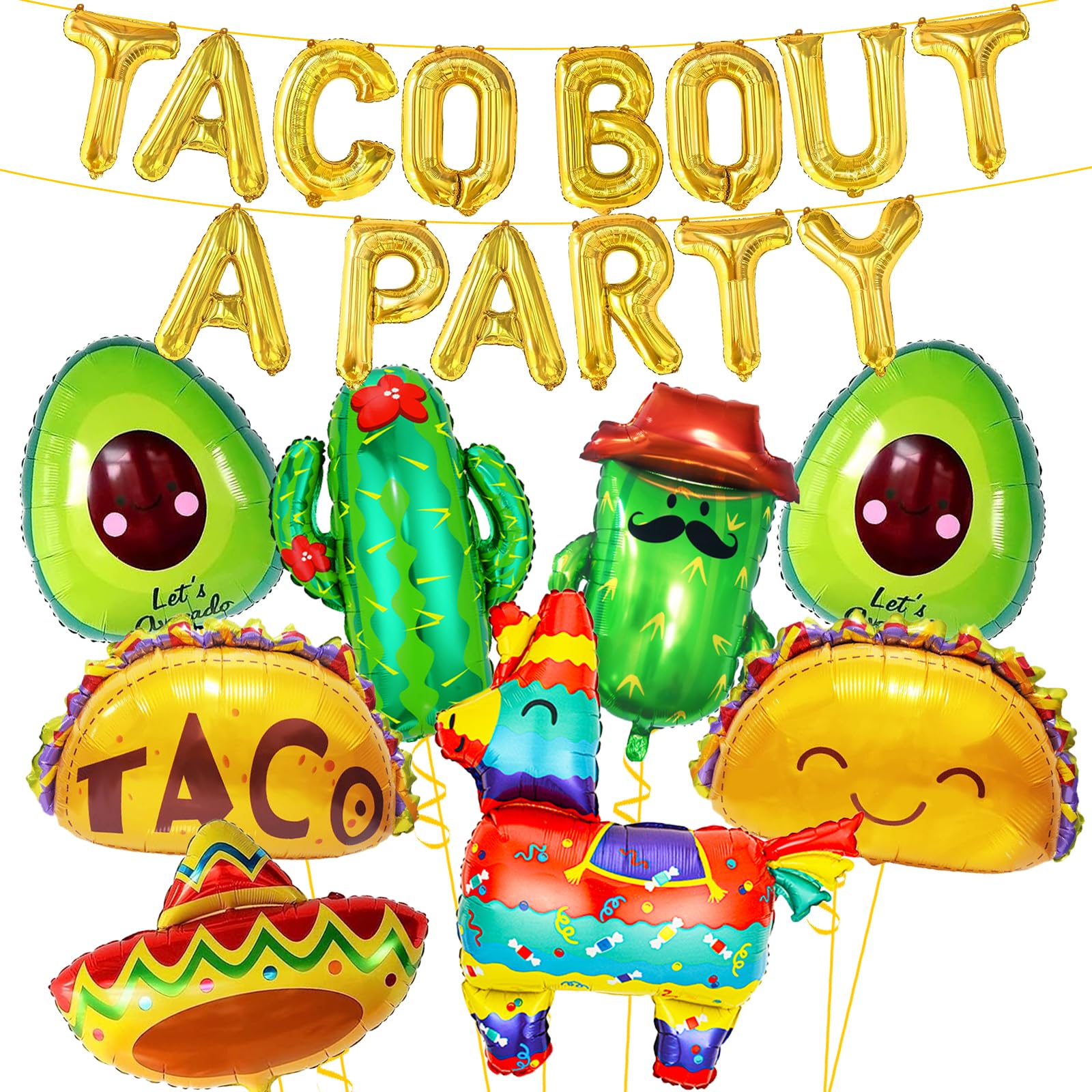 Big Taco Party Decorations Set, 24Pcs Fiesta Party Decorations, Taco Bout A Party Decorations with Mexican Balloons, Cactus, Taco, Avocado, Sombrero, Donkey Balloons for Cinco De Mayo