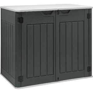 yitahome outdoor horizontal storage sheds w/o shelf, weather resistant resin tool shed, multi-open door for storage of bikes, trash cans, garden tools, 39 cu ft, waterproof, lockable, dark gray