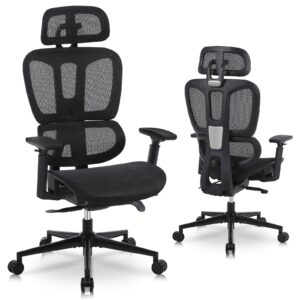 youhauchair ergonomic office chair with lumbar support, high back home office chairs with adjustable seat depth, 3d armrests & headrest, rolling desk chair, mesh computer chair, black