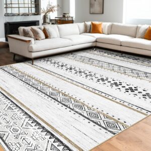 bestsweetie 8x10 area rug for living room washable rug moroccan farmhouse neutral geometric soft low pile non-slip water repellent rug for dining room bedroom black/brown/navy