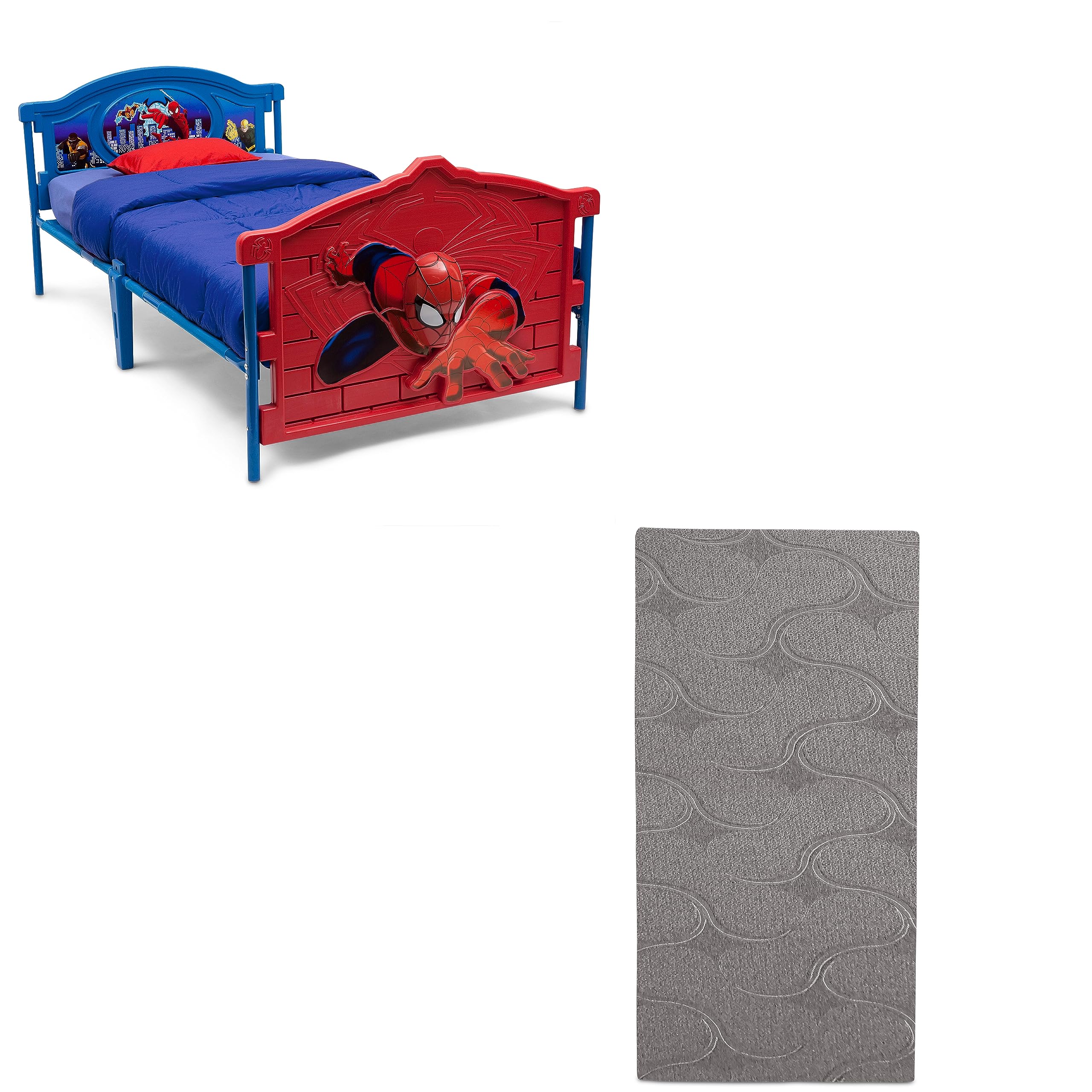 Delta Children Plastic 3D-Footboard Twin Bed, Marvel Spider-Man Snooze 6 inch Memory Foam Twin Mattress (Bundle)