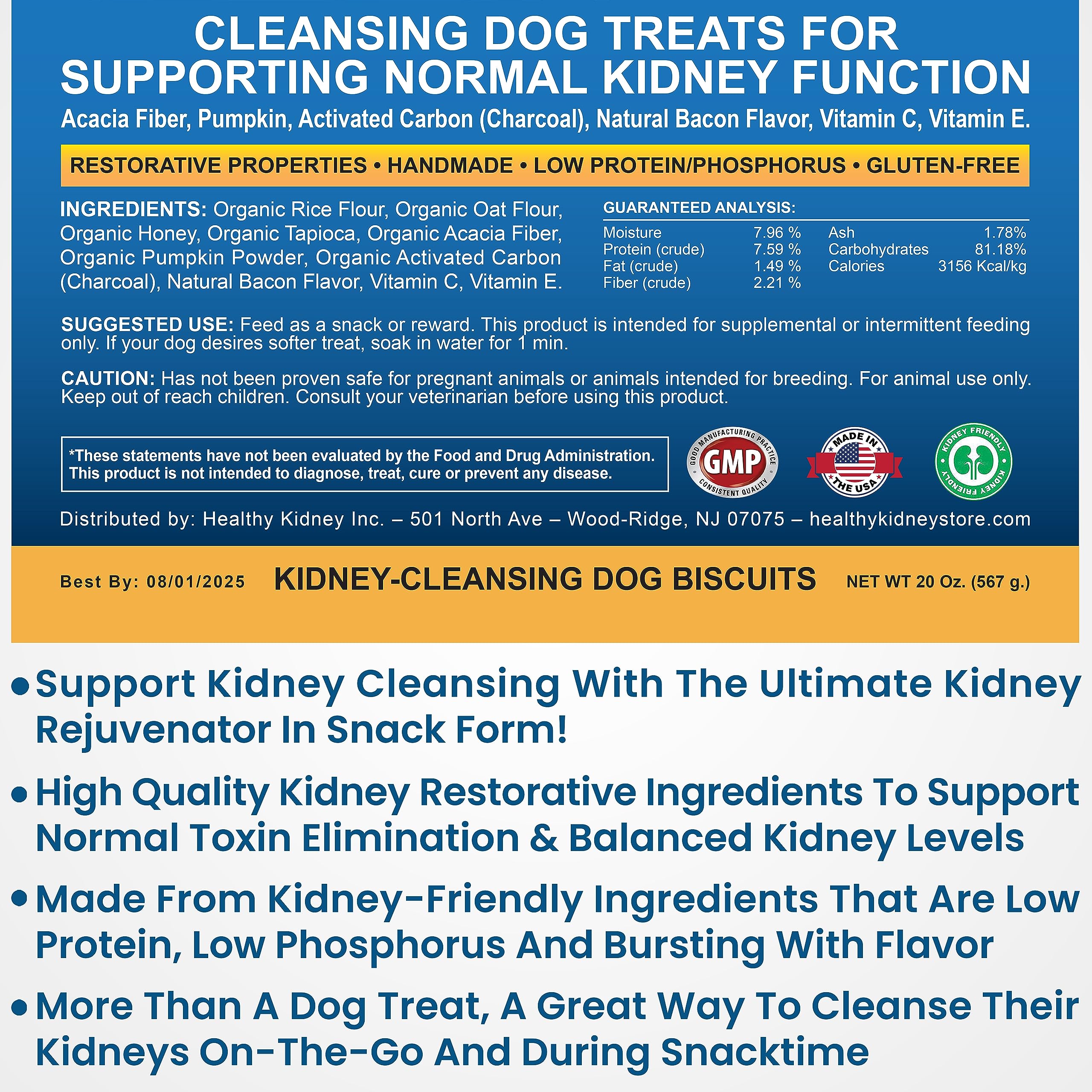 Kidney Cleanse Dog Treats Low Protein Bacon 20 Oz. Dog Treats for Kidney Support. Kidney Friendly Dog Food Diet Treat That Supports Normal Kidney Toxin Elimination