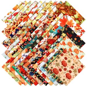 ganeen 100 pcs 10 x 10 inch thanksgiving fabric fall fabric squares fall pumpkin quarters bundles fabric scraps fat sewing quilting patchwork for thanksgiving autumn diy craft