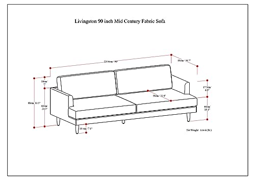 SIMPLIHOME Livingston Mid-Century Modern 90 Inch Wide Sofa in Mist Grey Woven-Blend Fabric, For the Living Room and Family Room