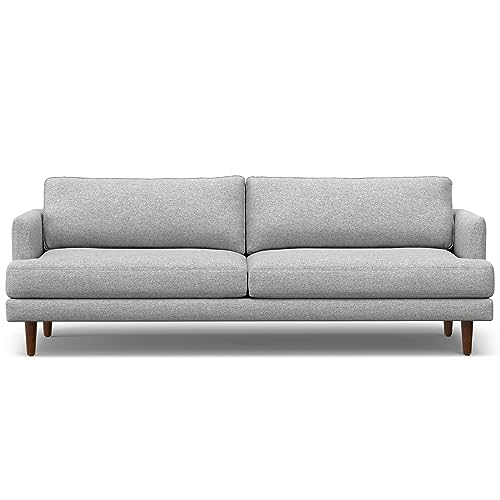 SIMPLIHOME Livingston Mid-Century Modern 90 Inch Wide Sofa in Mist Grey Woven-Blend Fabric, For the Living Room and Family Room