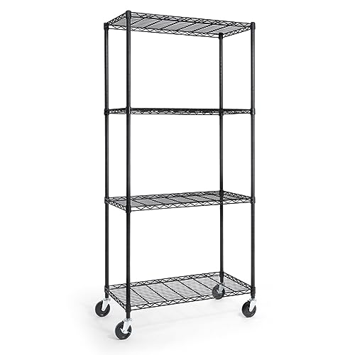 CAPHAUS NSF Commercial Grade Heavy Duty Wire Shelving w/Wheels, Leveling Feet & Liners, Storage Metal Shelf, Garage Shelving Storage, Utility Wire Rack Storage Shelves, 36 x 18 x 76 4-Tier No Liner