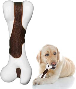 ontwopets 2in 1 dog chew toys for aggressive chewers - nylon dog chew toy with edible treat layer (bone_new, large)