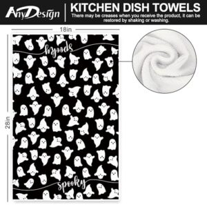 AnyDesign Halloween Kitchen Towel 18 x 28 Inch Black White Ghost Dishcloth Scary Hand Drying Tea Towel for Halloween Baking Cooking Home Kitchen Decor Housewarming Gift, 2Pcs