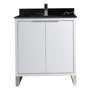 Fine Fixtures Opulence Collection 30 in. W x 18 in. D x 33 in. H Bathroom Vanity in White Matte with Black Marble Sintered Stone Sink - Chrome Hardware