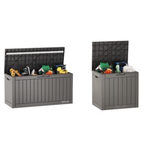 east oak 60 gallon and 31 gallon deck boxes, outdoor storage boxes with padlock for patio furniture, cushions, gardening tools, pool supplies | waterproof and uv resistant | grey