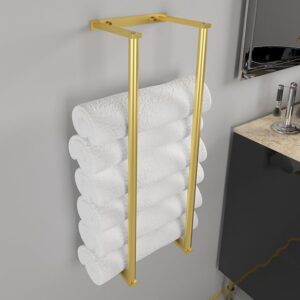 Bathroom Towel Rack for Rolled Towels, Wall Mounted Towel Storage Rack for Bathroom Organization, Stainless Steel Towel Storage Holder Can Holds Up to 6 Large Bath Towels (Gold)